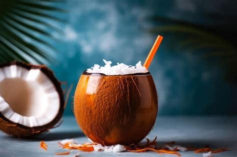 Premium Ai Image Coconut Milk Tropical Cocktail Generative Ai