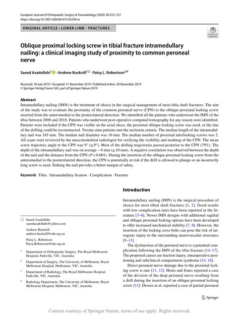 Oblique Proximal Locking Screw In Tibial Fracture Intramedullary