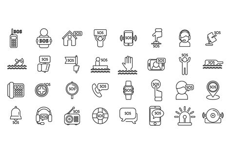 Sos Icons Set Outline Vector Emergency Graphic By Anatolir56 · Creative Fabrica