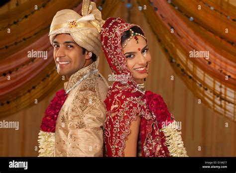 Portrait Of Newly Married Indian Couple Stock Photo Alamy