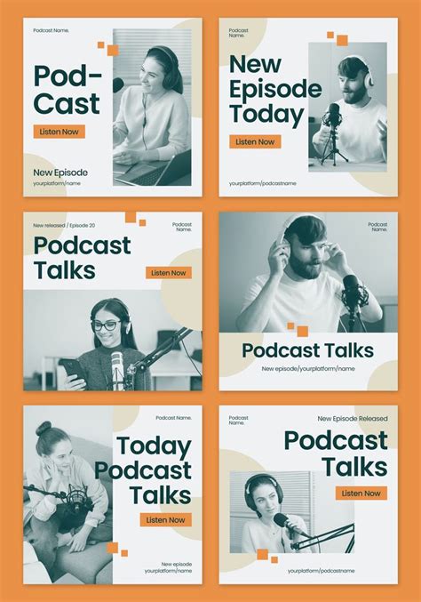 6 Podcast Instagram Post Templates PSD Social Media Design Graphics