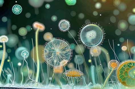 Protozoa Seen Under A Microscope Water Plant Leaf Cells With Chloroplasts Chlorophyll Or