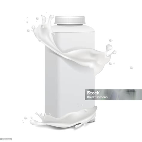 나사 모자와 우유 밝아진 사각 플라스틱 병 생활 용품에 대 한 우유 요구르트 크림 디저트 음료 3d 팩 서식 파일 벡터 3차원 형태에 대한 스톡 벡터 아트 및 기타 이미지