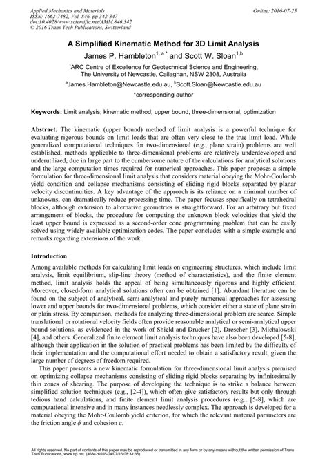 Pdf A Simplified Kinematic Method For 3d Limit Analysis