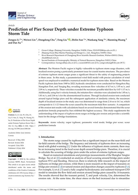 Pdf Prediction Of Pier Scour Depth Under Extreme Typhoon Storm Tide