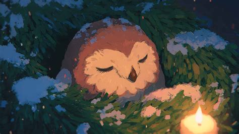 Free Pokemon Rowlet Sleeping In Wreath Desktop Wallpaper