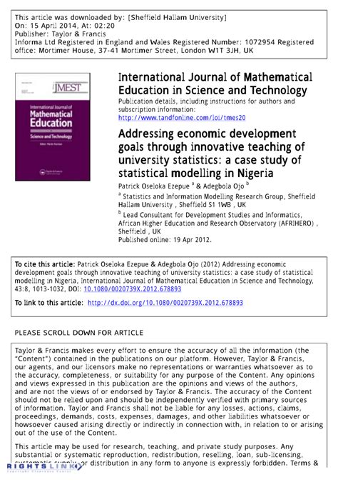 Pdf International Journal Of Mathematical Education In Science And Technology Publication