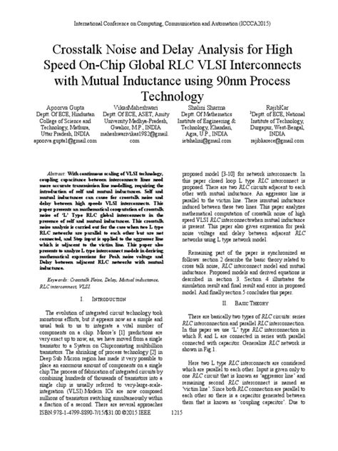 Crosstalk Noise And Delay Analysis For High Speed On Chip Global Rlc