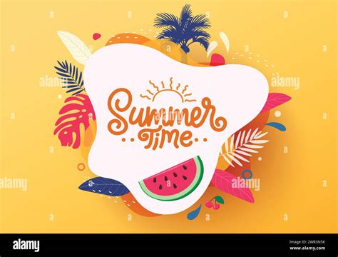 Summer time text vector template. Summer time greeting text in white ...