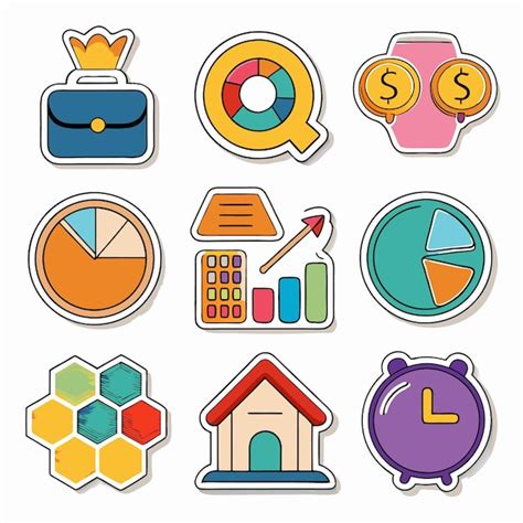 Colorful Business Stickers For Data Analysis Finance And Time Management Premium Ai Generated
