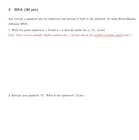 Solved 3 Rsa 30 Pts You Encrypt A Plaintext Into Its