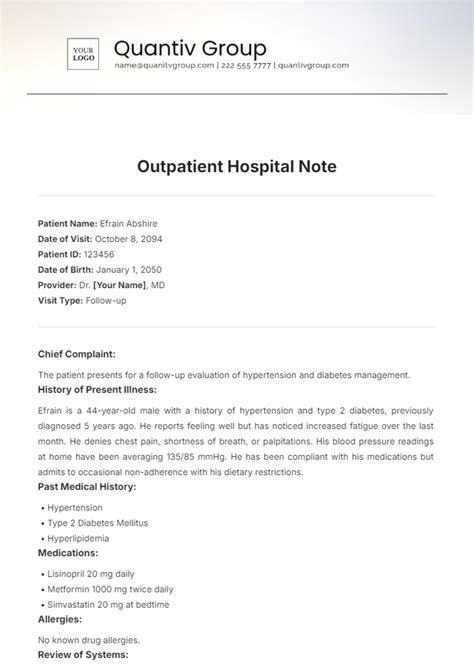 Free Hospital Note Templates Editable And Printable
