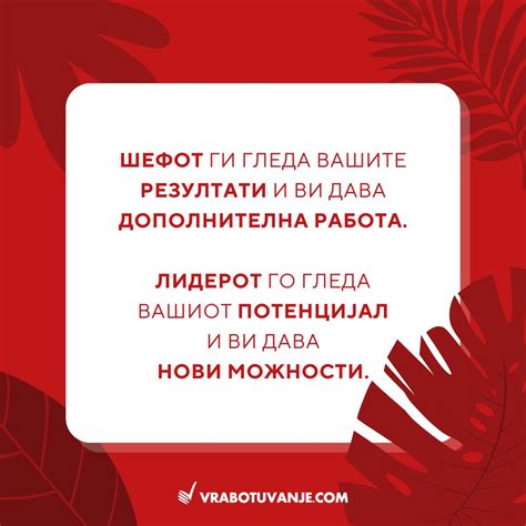 Шефот се фокусира на задачите и резултатите а лидерот го нагласува растот и потенцијалот на