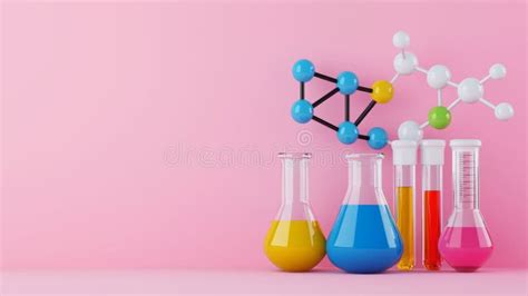 A Three Dimensional Render Featuring Laboratory Glassware With Colorful