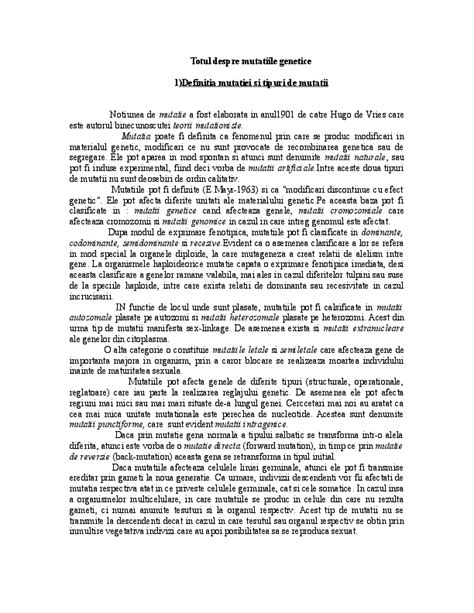 Doc Totul Despre Mutatiile Genetice 1definitia Mutatiei Si Tipuri De