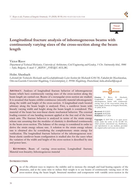 Pdf Longitudinal Fracture Analysis Of Inhomogeneous Beams With Continuously Varying Sizes Of