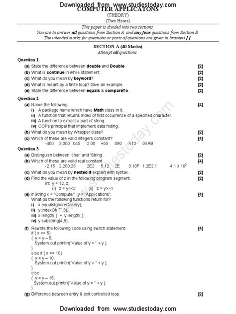 Icse Class 10 Computer Applications Sample Paper Pdf Computer