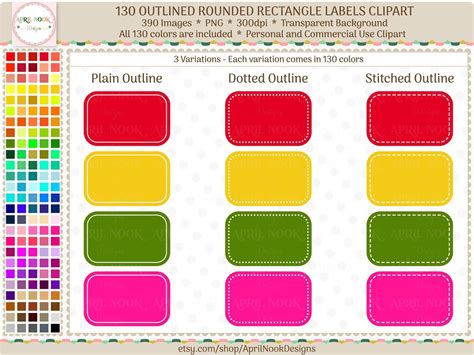 130 Outlined Rounded Rectangle Labels Clipart Rainbow Printable Blank