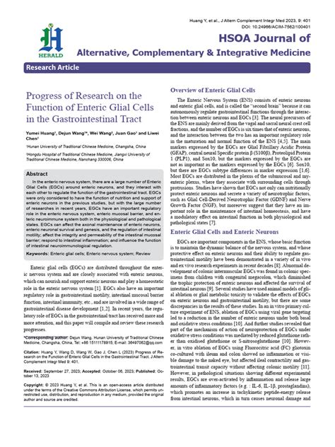 Progress Of Research On The Function Of Enteric Glial Cells In The Gastrointestinal Tract Pdf