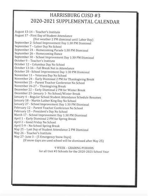 Harrisburg Community Unit School District 3 Calendar 2026 2027