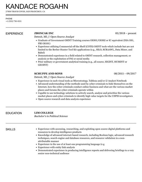 Open Source Analyst Resume Samples Velvet Jobs
