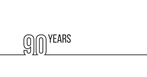 90 년 기념일 또는 생일 선형 윤곽선 그래픽 인쇄 재료 브루 쉬 커버 보고서에 사용할 수 있습니다 벡터 일러스트 레이 션 흰색 배경에 고립입니다 아이콘에 대한 스톡 벡터
