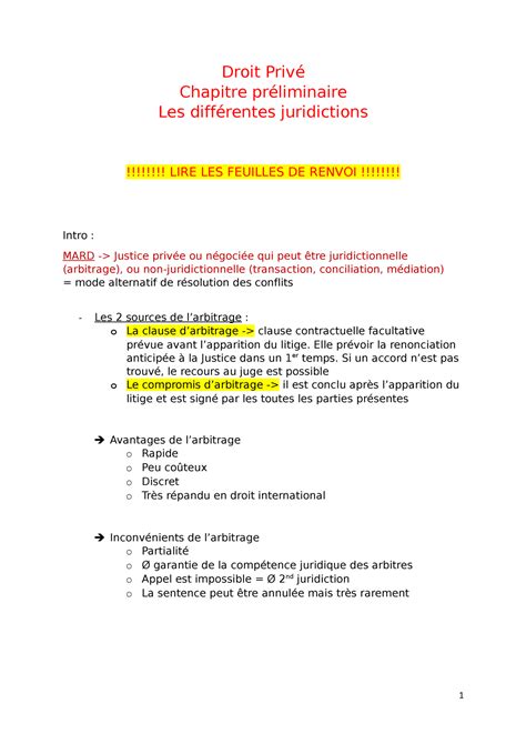 Droit Privé Chapitre Préliminaire 1 Les Différentes Juridictions
