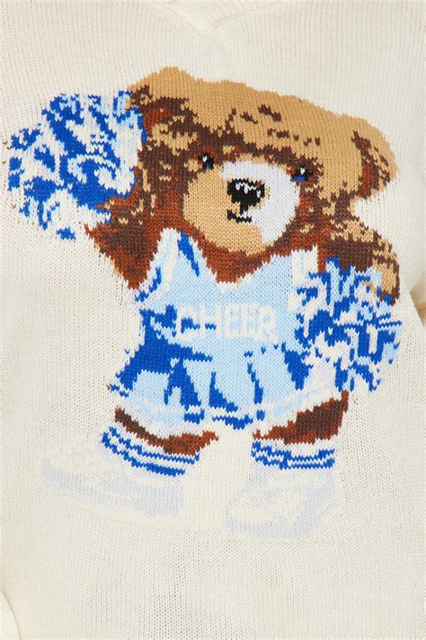 Teddy Bear Cheerleader Sweater Ivorycombo Fashion Nova