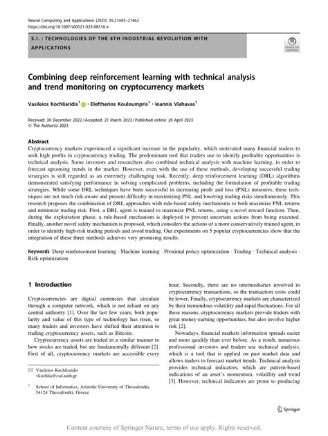 Pdf Combining Deep Reinforcement Learning With Technical Analysis And