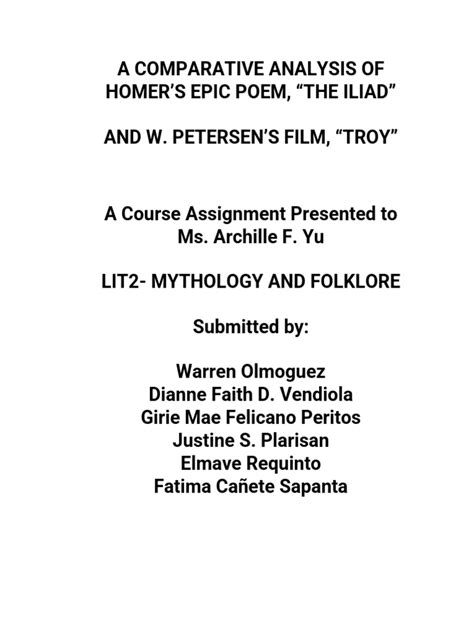 A Comparative Analysis Of Homer Pdf Iliad Trojan War
