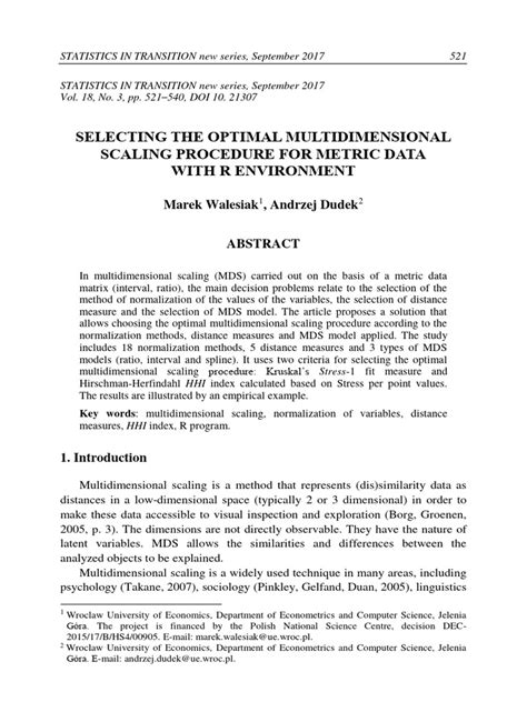 Mwalesiak Adudek Selecting The Optimal Multidimensional Scaling Procedure For Metric Data