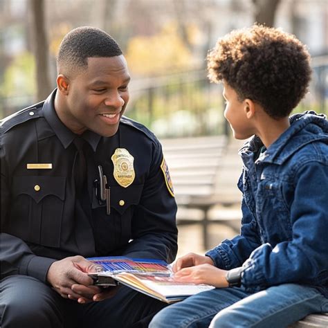 A Police Officer Mentoring A Youth In A Community Program Premium Ai
