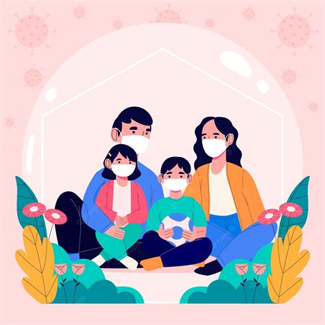 바이러스로부터 보호되는 가족 프리미엄 벡터