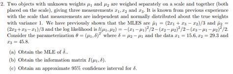 solved 2 two objects with unknown weights 1 and 2 are