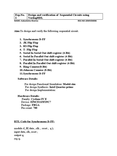 design and verification of various sequential circuits using verilog hdl pdf electrical