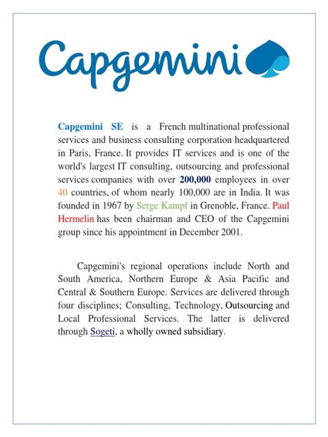 An Overview Of Capgemini Se A Leading Global It Services And