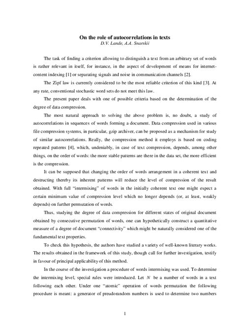 Pdf On The Role Of Autocorrelations In Texts
