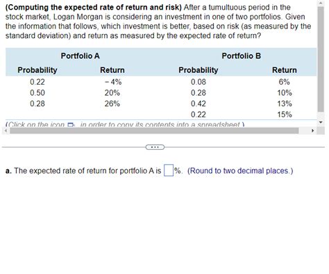 Solved Computing The Expected Rate Of Return And Risk Chegg
