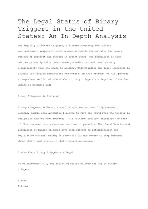 The Legal Status Of Binary Triggers In The United States An In Depth
