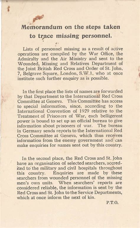 Memorandum On The Steps Taken To Trace Missing Personnel Go Industrial