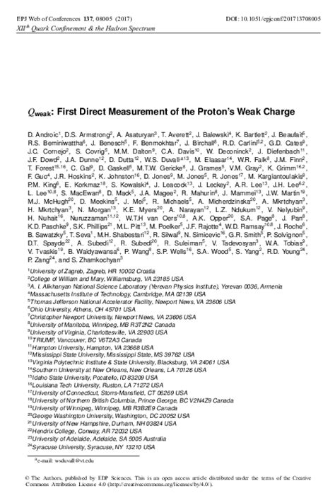 Pdf Qweak First Direct Measurement Of The Protons Weak Charge