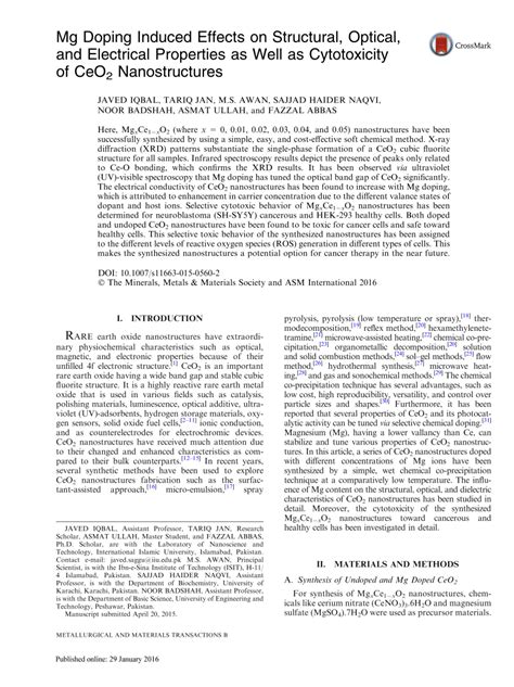 Pdf Mg Doping Induced Effects On Structural Optical And Electrical