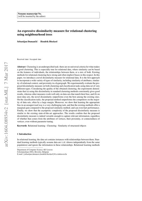 Pdf An Efficient And Expressive Similarity Measure For Relational Clustering Using