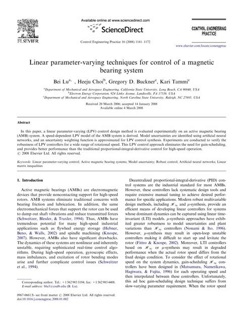 Pdf Linear Parameter Varying Techniques For Control Of A Magnetic Bearing System Dokumen Tips