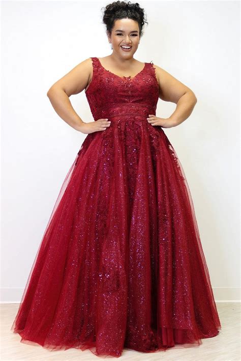 Wine Sydneys Closet Sc7358 Plus Size Long Glitter Prom Dress Plus