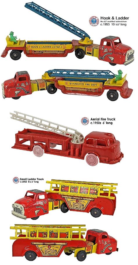 Wyandotte Toys Metal And Plastic Fire Hook And Ladder Trucks From The
