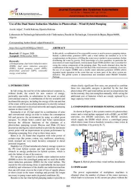 Pdf Use Of The Dual Stator Induction Machine In Photovoltaic Wind Hybrid Pumping
