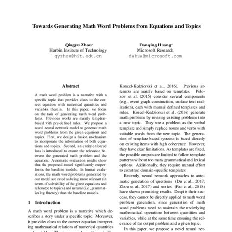 Towards Generating Math Word Problems From Equations And Topics Acl