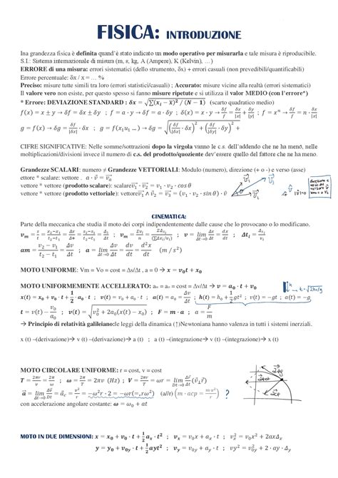 Fisica Generale Definizioni E Formule Schemi E Mappe Concettuali Di Fisica Docsity
