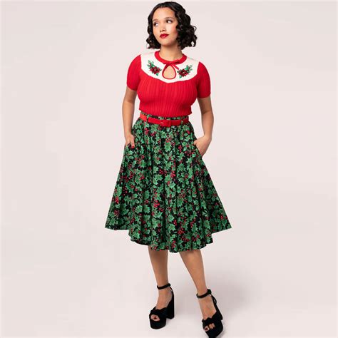 Hell Bunny Nicole Retro 50s Christmas Flared Midi Skirt